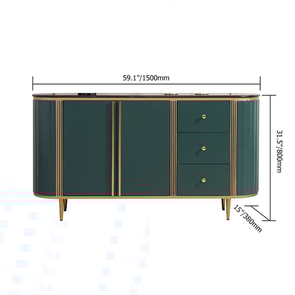 Italian Green Buffet Oval Sintered Stone Top Sideboard 2 Doors 1 Shelf ...