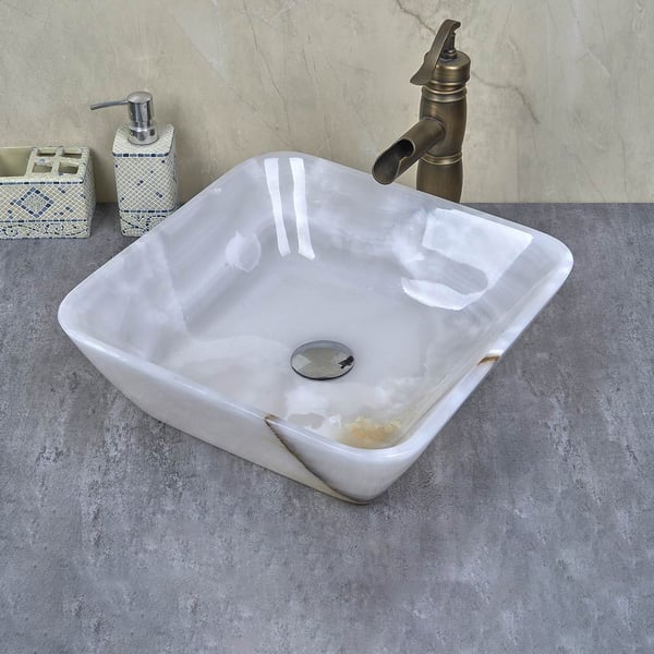 Glossy Countertop Square Natural Stone Bathroom Wash Basin | Homary UK