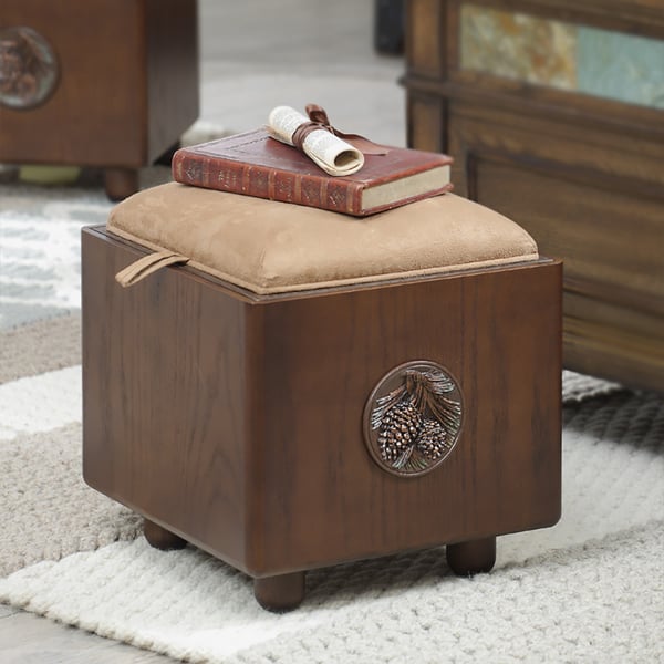 Retro Flip-Top Storage Square Wood Stool Ottoman | Homary UK