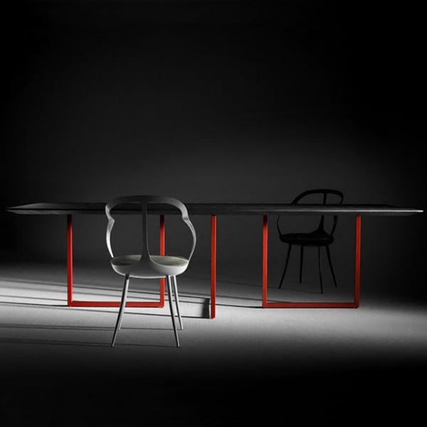 1800mm Red Modern Dining Table with Wood Top & Metal Frame | Homary UK