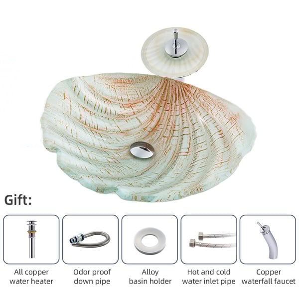 Countertop Shell Shaped Crystal Glass Bowl Bathroom Wash Basin with Tap ...