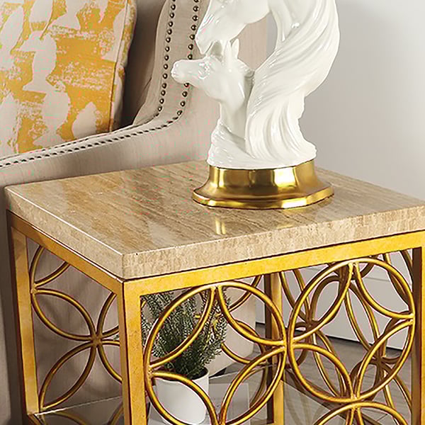 Modern Gold End Table with Marble Top & Metal Frame Side Table | Homary
