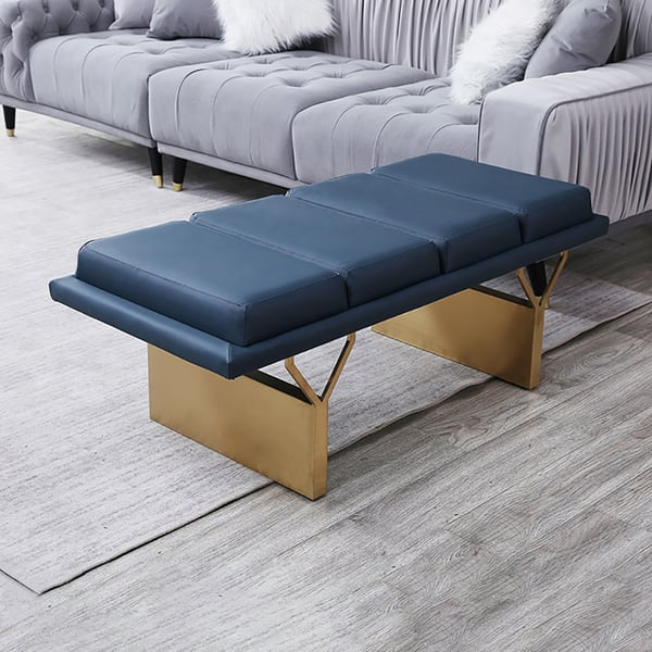 Modern Leather Upholstered Ottoman Bedroom Bench Gold Stainless Steel ...
