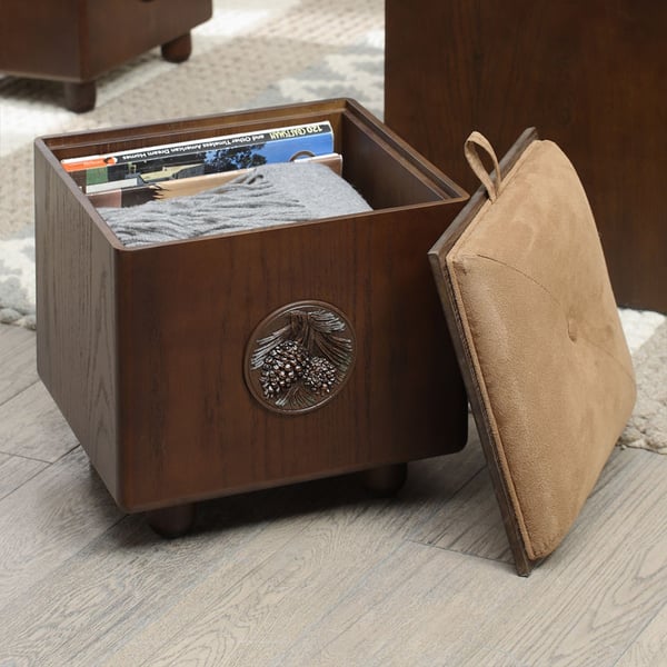 Retro Flip-Top Storage Square Wood Stool Ottoman | Homary UK