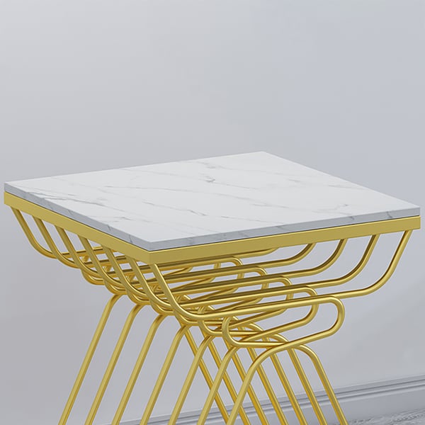 White Square End Table with Storage Marble Top & Metal Frame Small Side ...