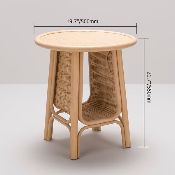 Rustic Round End Table with Storage Plywood Top & Rattan Shelf in ...