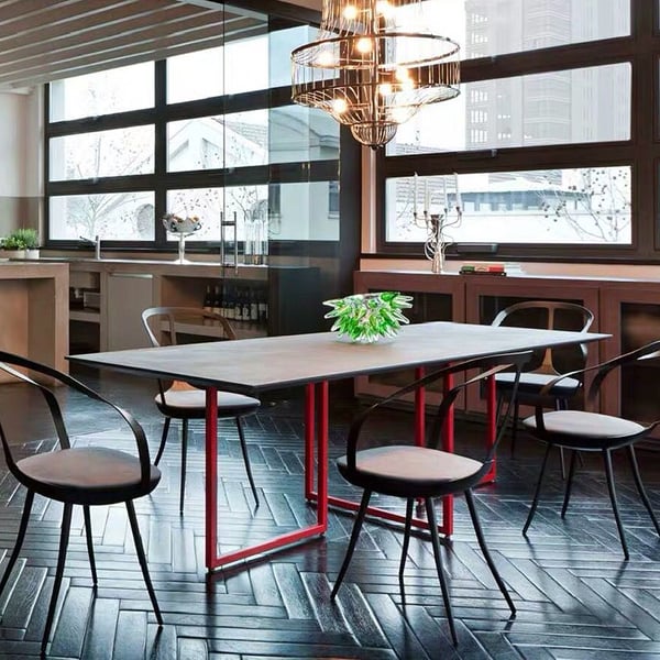 1800mm Red Modern Dining Table with Wood Top & Metal Frame | Homary UK