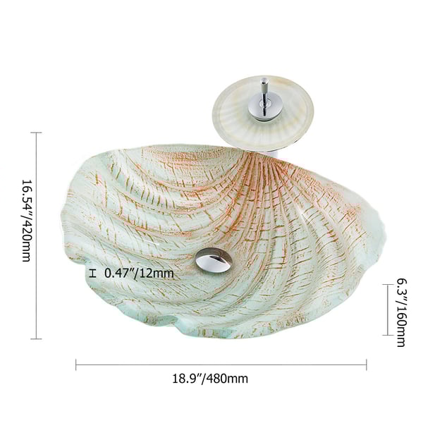 Countertop Shell Shaped Crystal Glass Bowl Bathroom Wash Basin with Tap ...