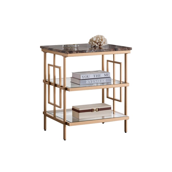 Modern Square Marble End Table in Mahogany with Gold Metal Frame ...