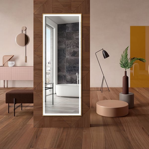 55" Long Brushed Gold Frame Mirror Rectangle LED Wall-Mounted Dressing ...