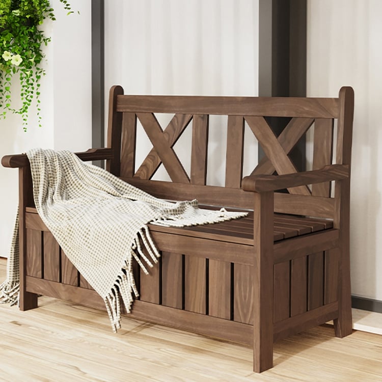 46.5"W Wooden Outdoor Storage Bench with Back Deck Box for Patio ...