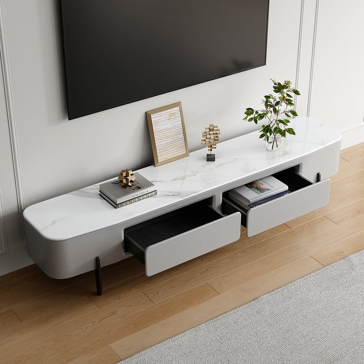 Faux Marble 78.7 TV Stand with 2 Drawers Light Gray Media Console for 75 inch TV