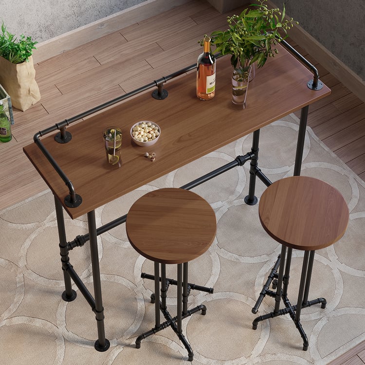 39.4" Industrial Rectangular Wood Bar Height Table in Walnut