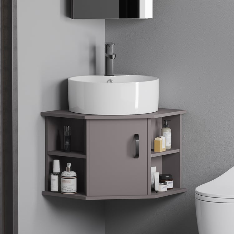 510mm Grey Floating Small Corner Bathroom Vanity with Ceramics Single ...