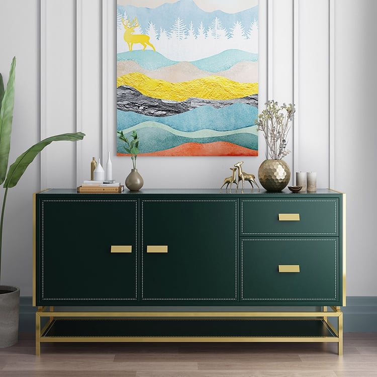 Modern 59" Green Sideboard Buffet Table with Shelf Faux Leather Cabinet ...