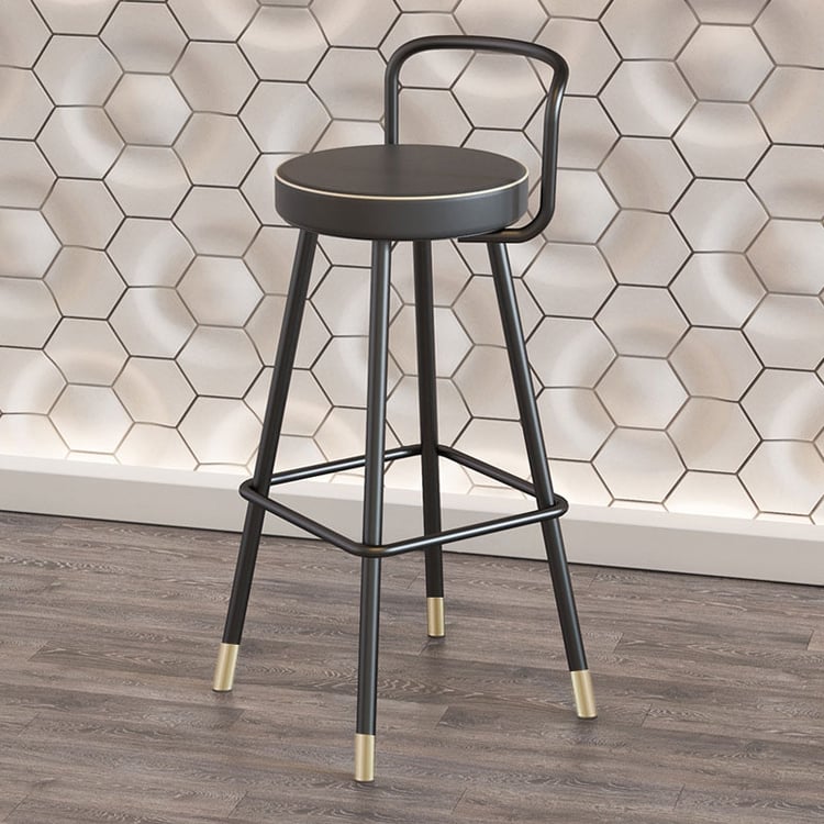 Mid-Century Round Accent Bar Stool with Back & Footrest Metal in Black ...