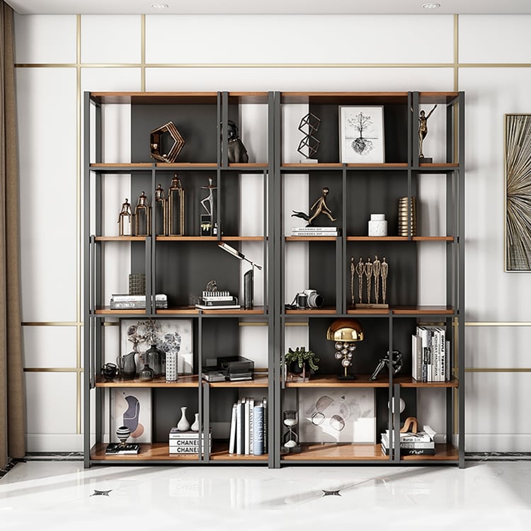 78.7" Contemporary 5-Tiered Etagere Bookshelf in Black & Natural｜Homary