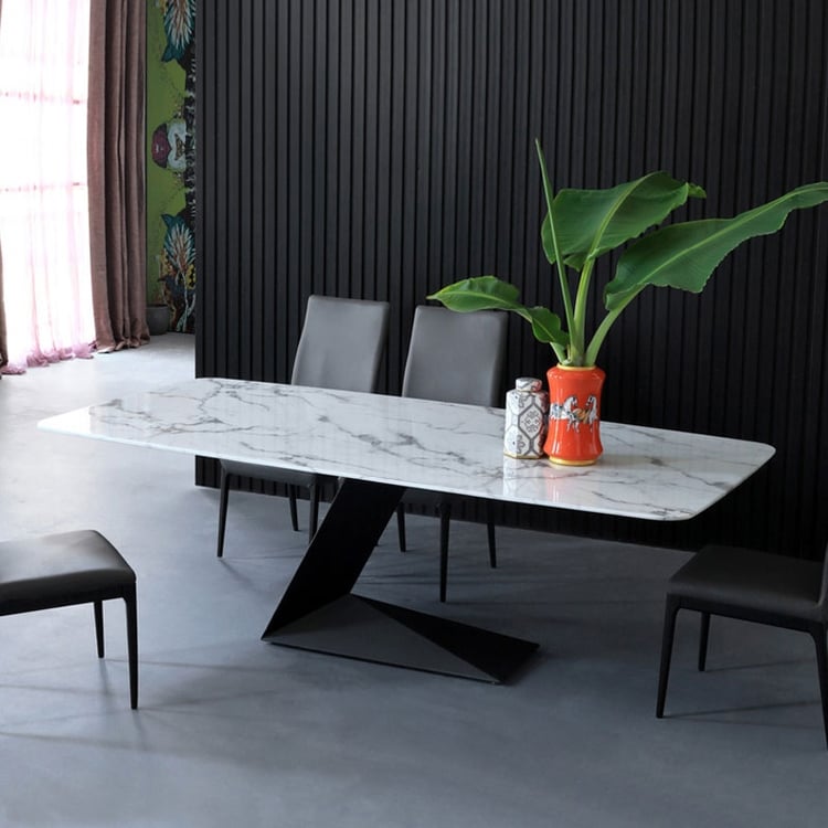 Modern Rectangular 63" White Faux Marble Dining Table with L-Shaped ...