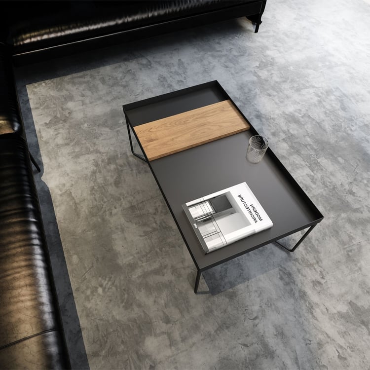 Black Metal Coffee Table with Rectangular Tray Top Pine Wood｜Homary