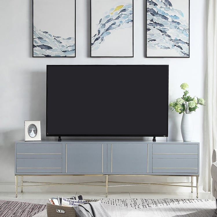 Modern Blue TV Stand with Doors & Shelf & Drawers in Gold up to 85" TV ...