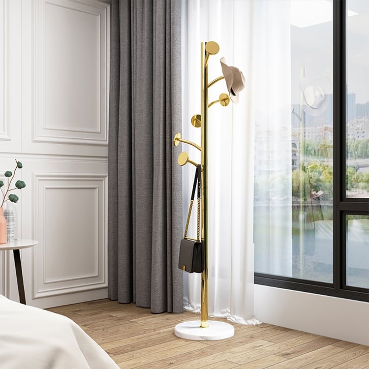 Contemporary Standing Coat Stand in Stainless Steel & Marble | Homary UK