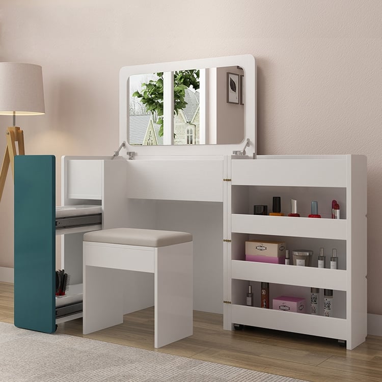 Modern Expandable Vanity Table Multifunctional Vanity Set with Stool ...