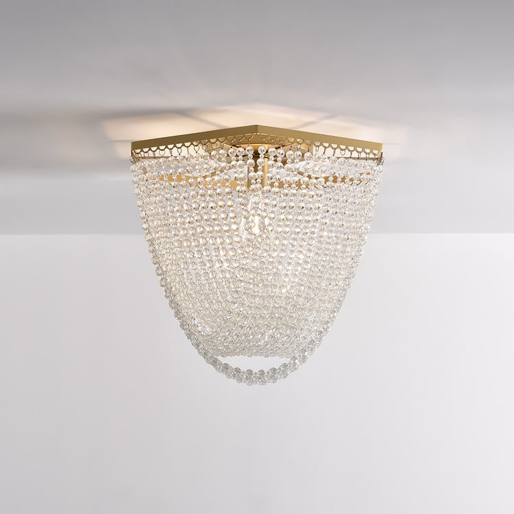 Dowa Modern Stylish Crystal Beaded Metal Frame 1-Light Flush Mount ...