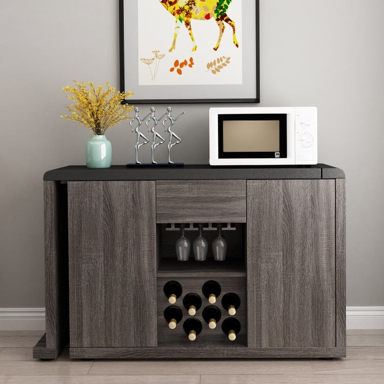 Modern Extendable Kitchen Sideboard Buffet Table Cabinet with Wine Rack Gray Black 48 to 100 Homary UK