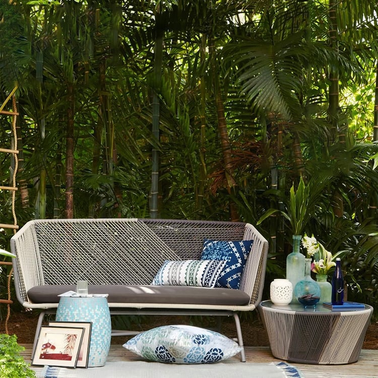 Outdoor PE Rattan Loveseat with Cushion Pillows Included Patio Sofa Metal Legs Homary