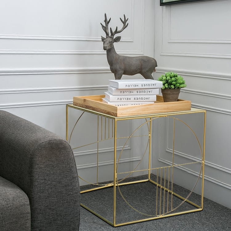 Modern Square End Table Metal Side Table in Gold | Homary