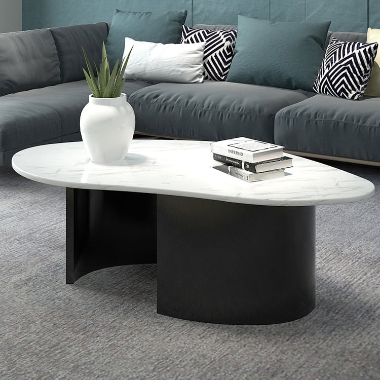 White Novelty Coffee Table Sintered Stone Accent Table Carbon Steel Homary UK