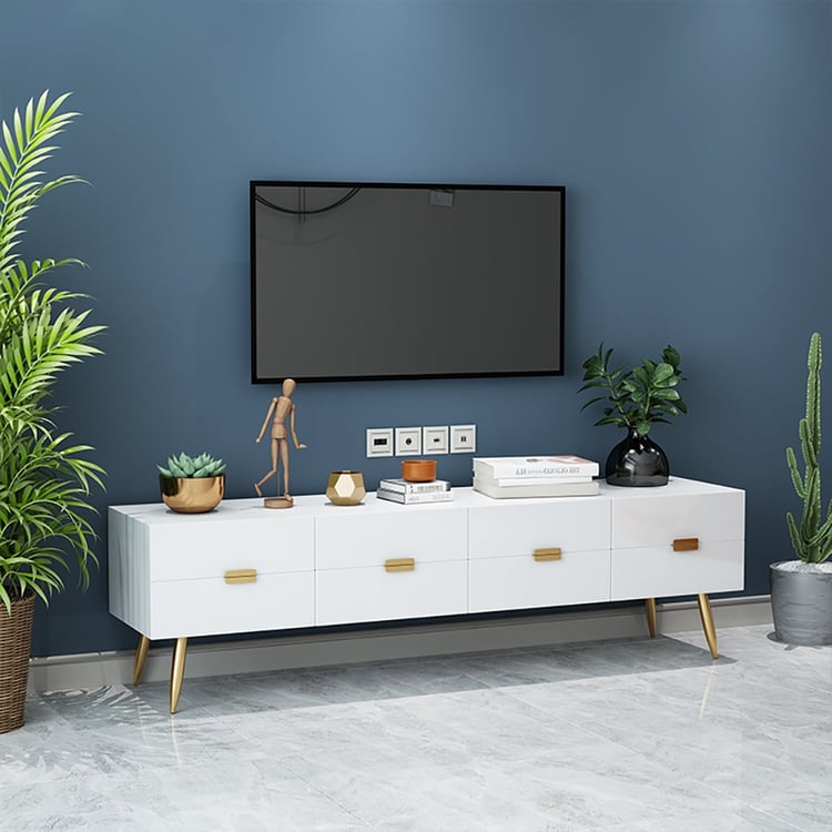 Nordic White TV Stand 8-Drawer Media Console Gold Finish for TVs up to ...