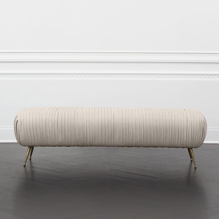 Modern 47" Faux Leather Upholstered Bench Beige with Gold Stainless ...