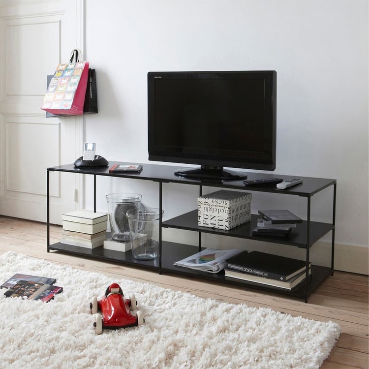 Nordic Black TV Stand Metal Frame with 1 Shelf for TVs up to 65"｜Homary UK