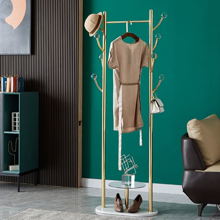 Contemporary Multi-functional Cloth Rack with Rail & Table in Gold｜Homary