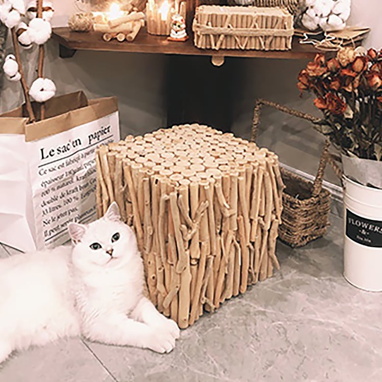 11" Unique Wooden Cube Ottoman｜Homary
