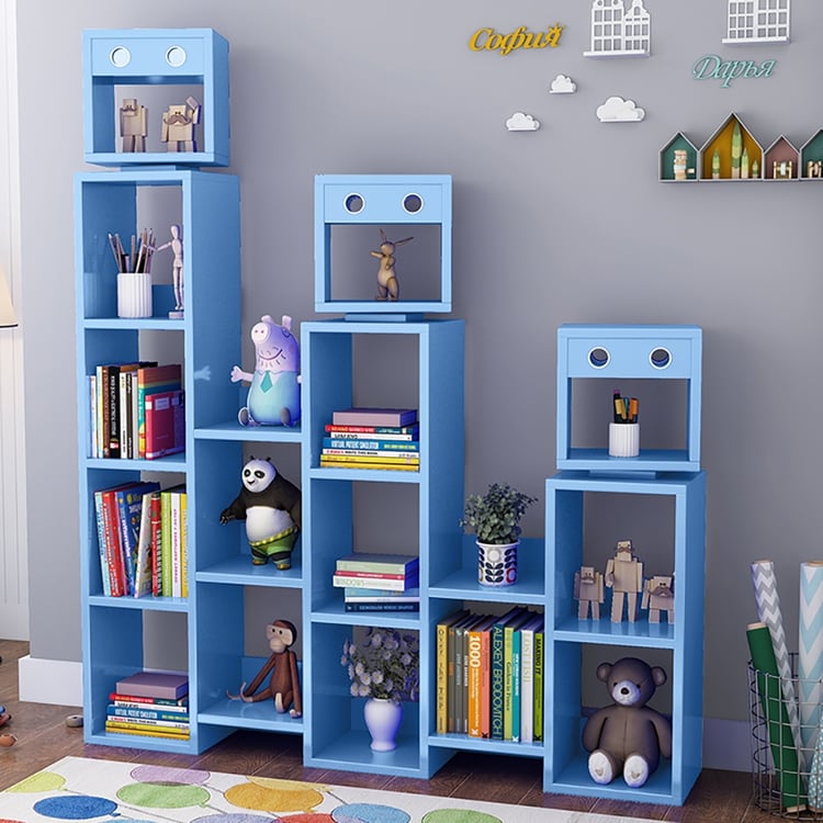 59" Robot Kids Bookshelf Toy Storage Shelving in Blue｜Homary