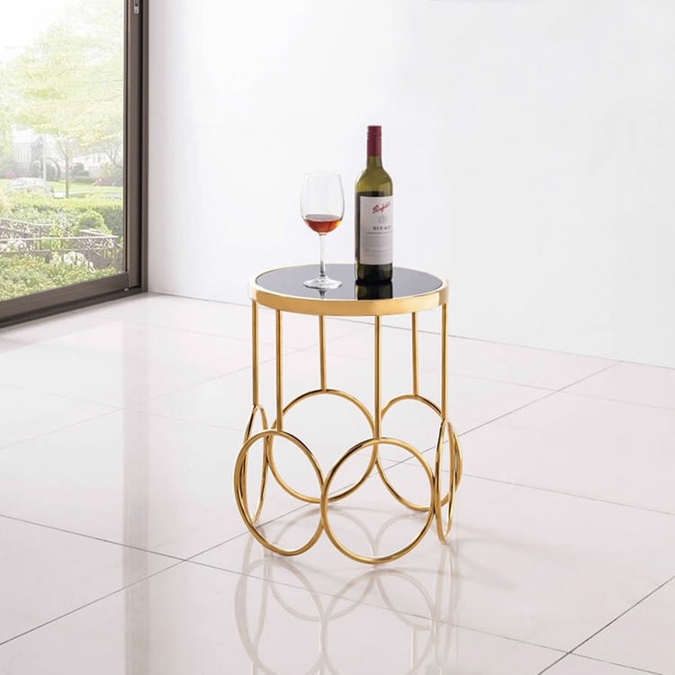 Modern Stylish Gold Side Table Round Black Tempered Glass Side Table ...