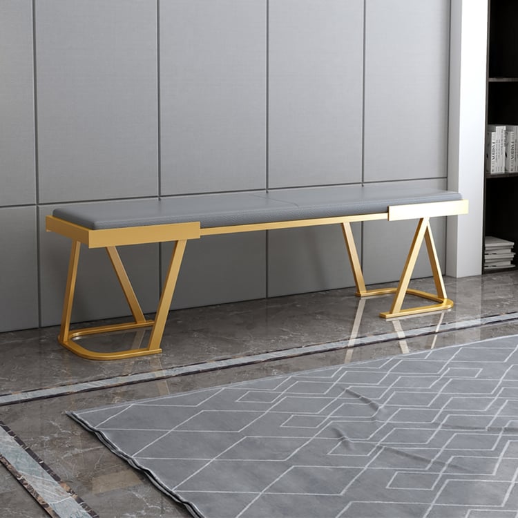 Grey Modern Bench Upholstered PU Leather Gold Legs Bench｜Homary UK