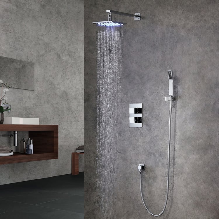 Dree Luxurious Solid Brass Wall Mount LED 8" Rain Shower System with ...