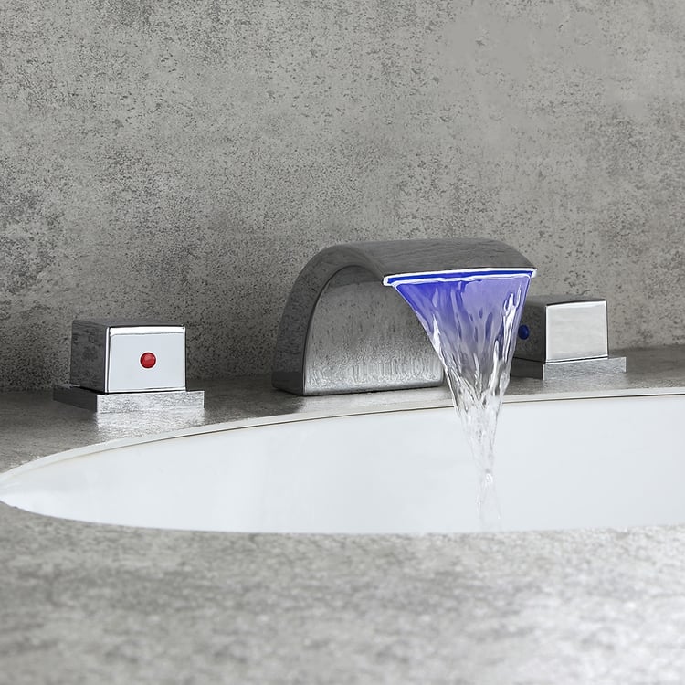 Victoria Waterfall 3 Holes Basin Tap With LED Lights Double Knobs｜Homary UK