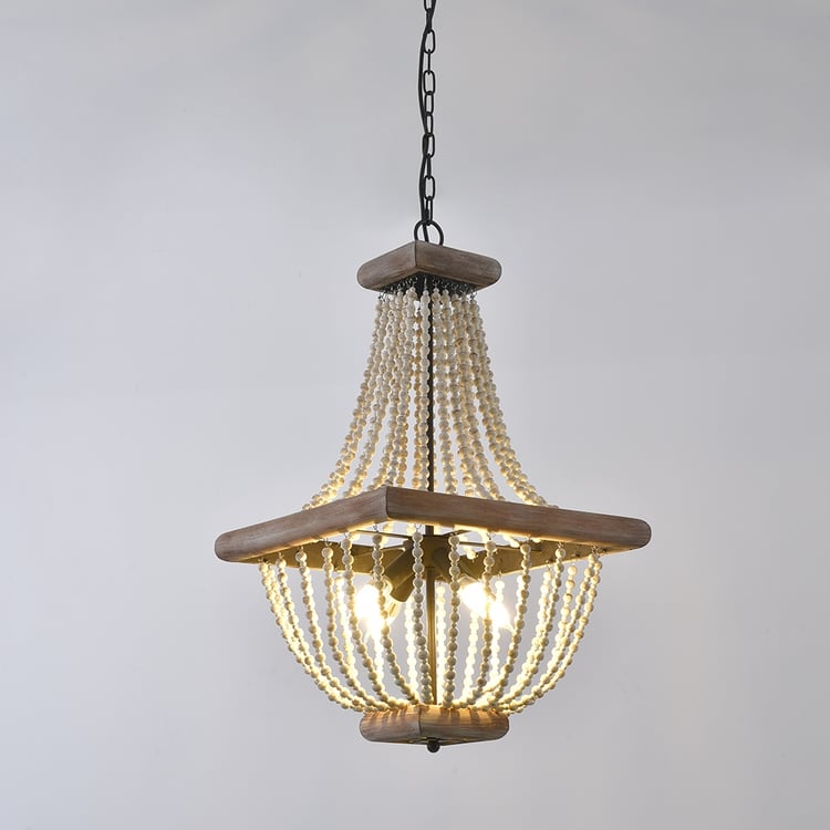 Country Cottage Wood Bead Chandelier 6 Light 28 In W Distressed White