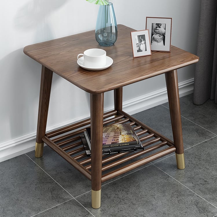 Solid Wood End Table Modern Square Side Table with Storage Shelf｜Homary