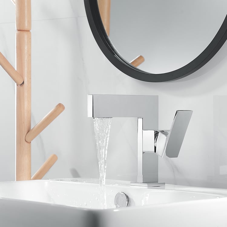 Ultra-Thin Chrome Single Lever Handle Waterfall Bathroom Basin Tap ...