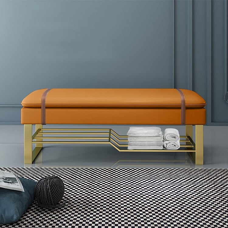 Modern Entryway Bench Orange Velvet Upholstered Ottoman Bench for End ...