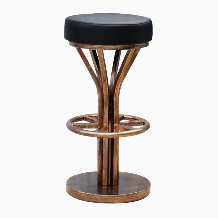 Vintage Retro Round Bar Stool Industrial Backless Bar Stool Black Faux Leather Stool with Antique Brass Base Homary UK