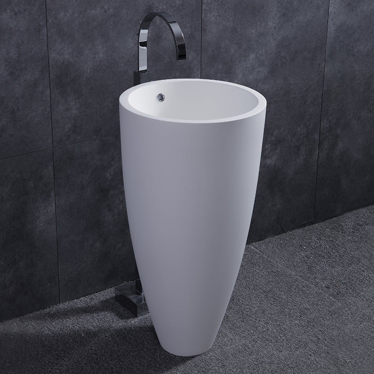 Modern Freestanding Round Glossy White Stone Resin Conical Pedestal ...