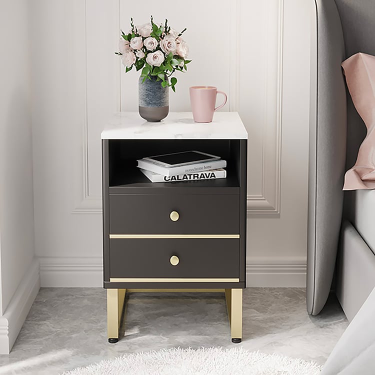 Black & Gold Nightstand Modern Stylish Side Table for Bedroom with 2 ...