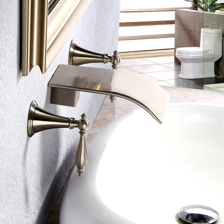 Milly Traditional Brass Waterfall Wall-Mounted Double Handles Bathroom ...