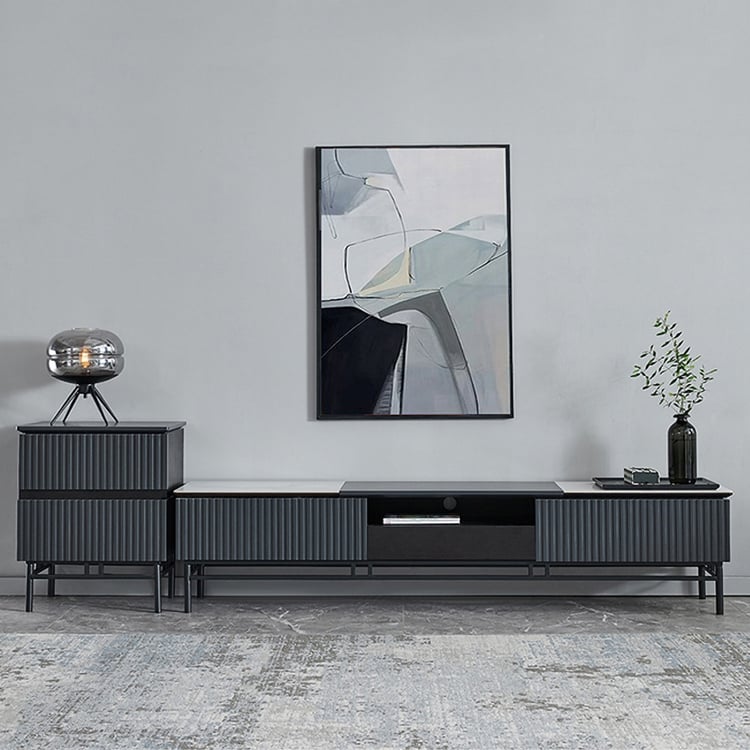 Contemporary TV Stand Sintered Stone top Media Console with Storage for ...